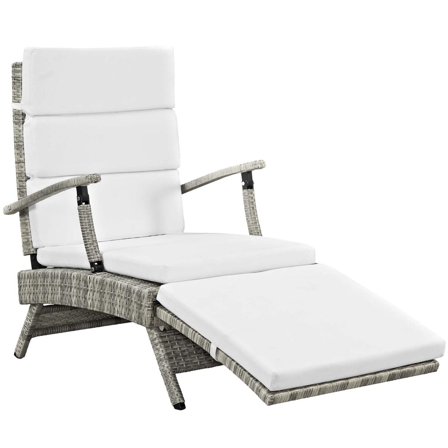 Modway Envisage Outdoor Patio Wicker Rattan Chaise Lounge in Light Gray White