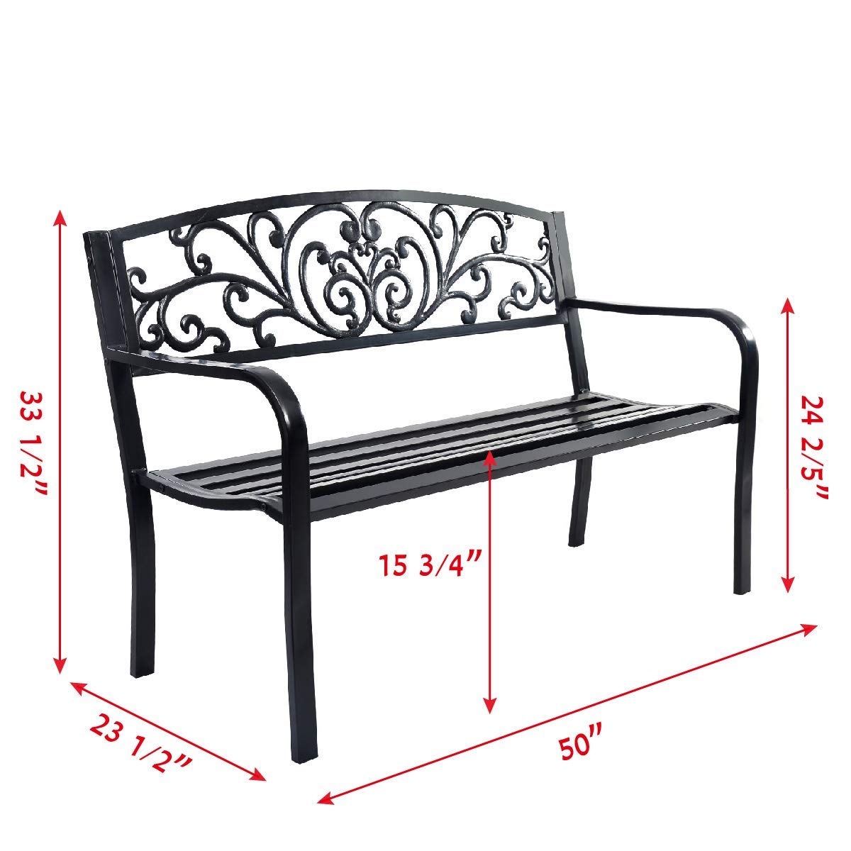 Wenst'sKufAN 50" Patio Garden Bench Park Patio Yard Furniture Decor Powder-Coated Cast Iron Black