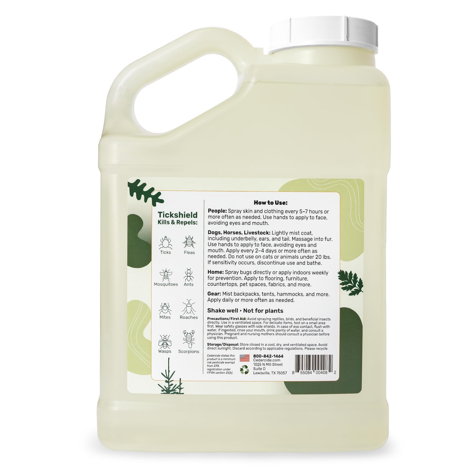 Cedarcide Extra Strength Tickshield | Deep Woods Cedar Oil Tick & Mosquito Repellent Spray for People, Pets, & Indoors | Kills & Repels Fleas, Ticks, Ants, Mites & Mosquitoes | Gallon