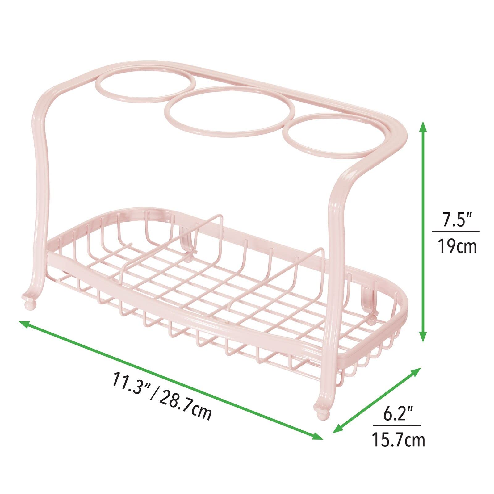 mDesign Metal Hair Care & Styling Tool Organizer Holder - 3 Sections - Bathroom Vanity Countertop Storage for Hair Dryer, Flat Irons, Curling Wands, Hair Straighteners - Light Pink/Blush