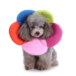 dog collar, pet cone e-collar flower soft elizabethan waterproof grooming recovery protecive adjustable collar for puppy small medium dogs (m neck:11-13in, rainbow)