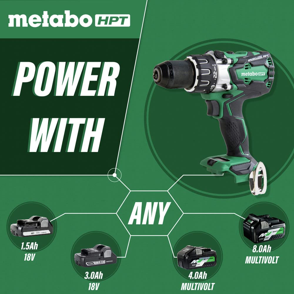 Metabo HPT 18V Cordless Brushless Driver Drill - Tool Only | No Battery | 1, 205 In/Lbs of Turning Torque | Reactive Force Control | 1/2" Keyless All-Metal Chuck | Lifetime Tool Warranty | DS18DBL2Q4