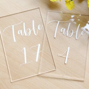 UNIQOOO Acrylic Wedding Table Number | 4x6 inch 1-20 Printed Calligraphy Sign, Holder NOT Included