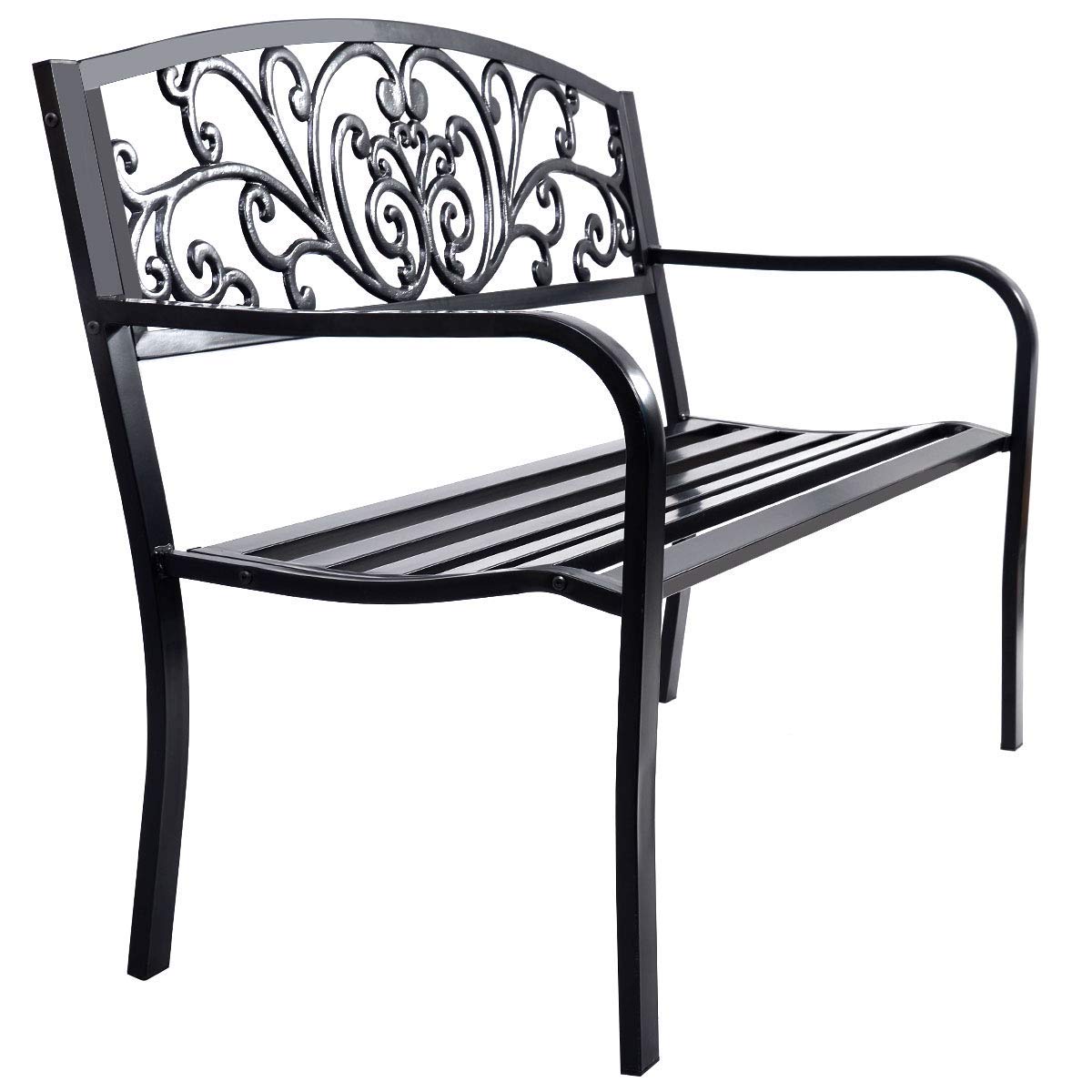 Wenst'sKufAN 50" Patio Garden Bench Park Patio Yard Furniture Decor Powder-Coated Cast Iron Black