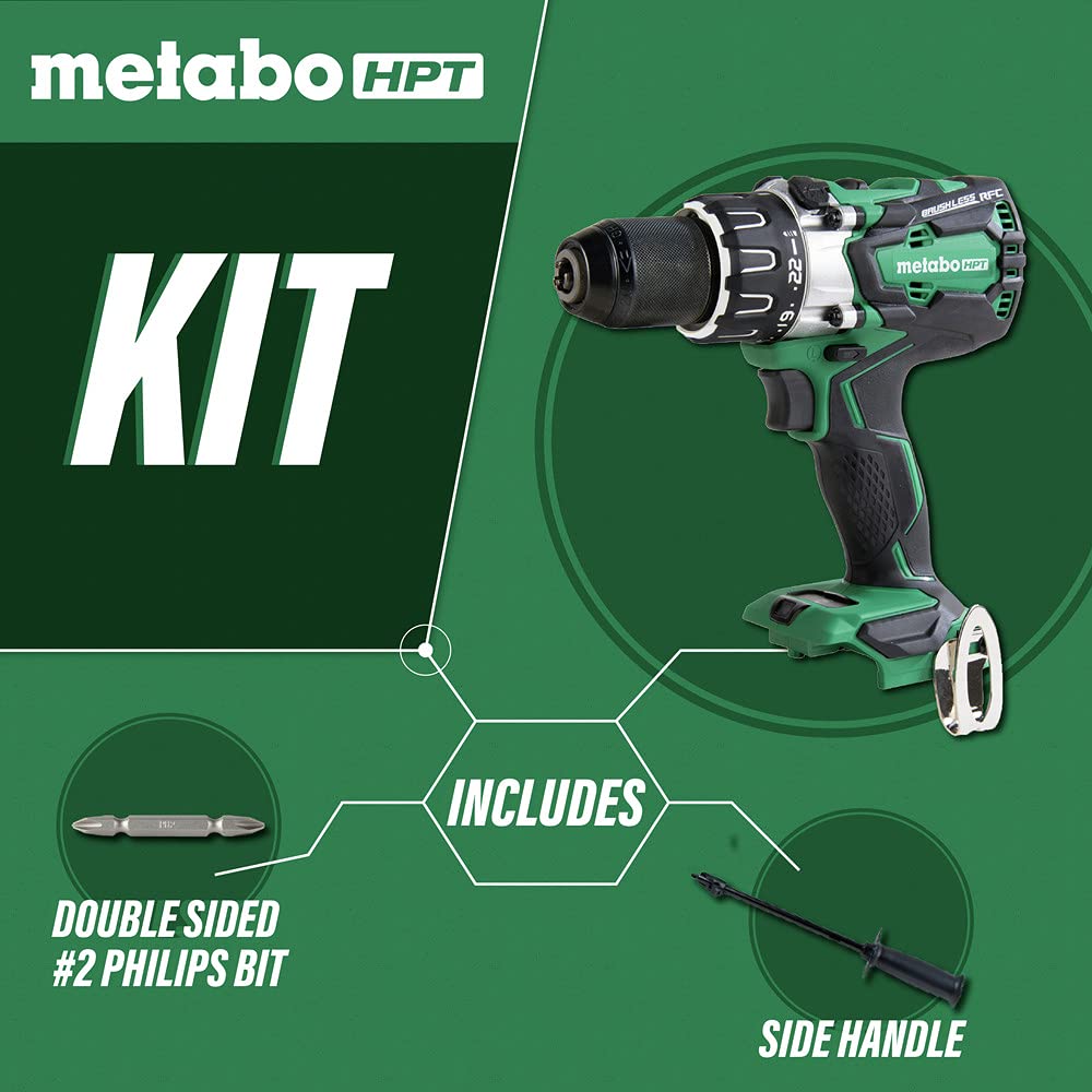 Metabo HPT 18V Cordless Brushless Driver Drill - Tool Only | No Battery | 1, 205 In/Lbs of Turning Torque | Reactive Force Control | 1/2" Keyless All-Metal Chuck | Lifetime Tool Warranty | DS18DBL2Q4