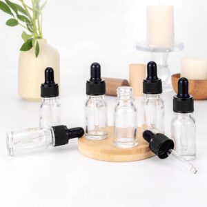 Kesell 8 Pack - Glass Bottles for Essential Oils, 10ml Refillable Empty Transparent/Clear Bottle with Glass Dropper and Black Cap