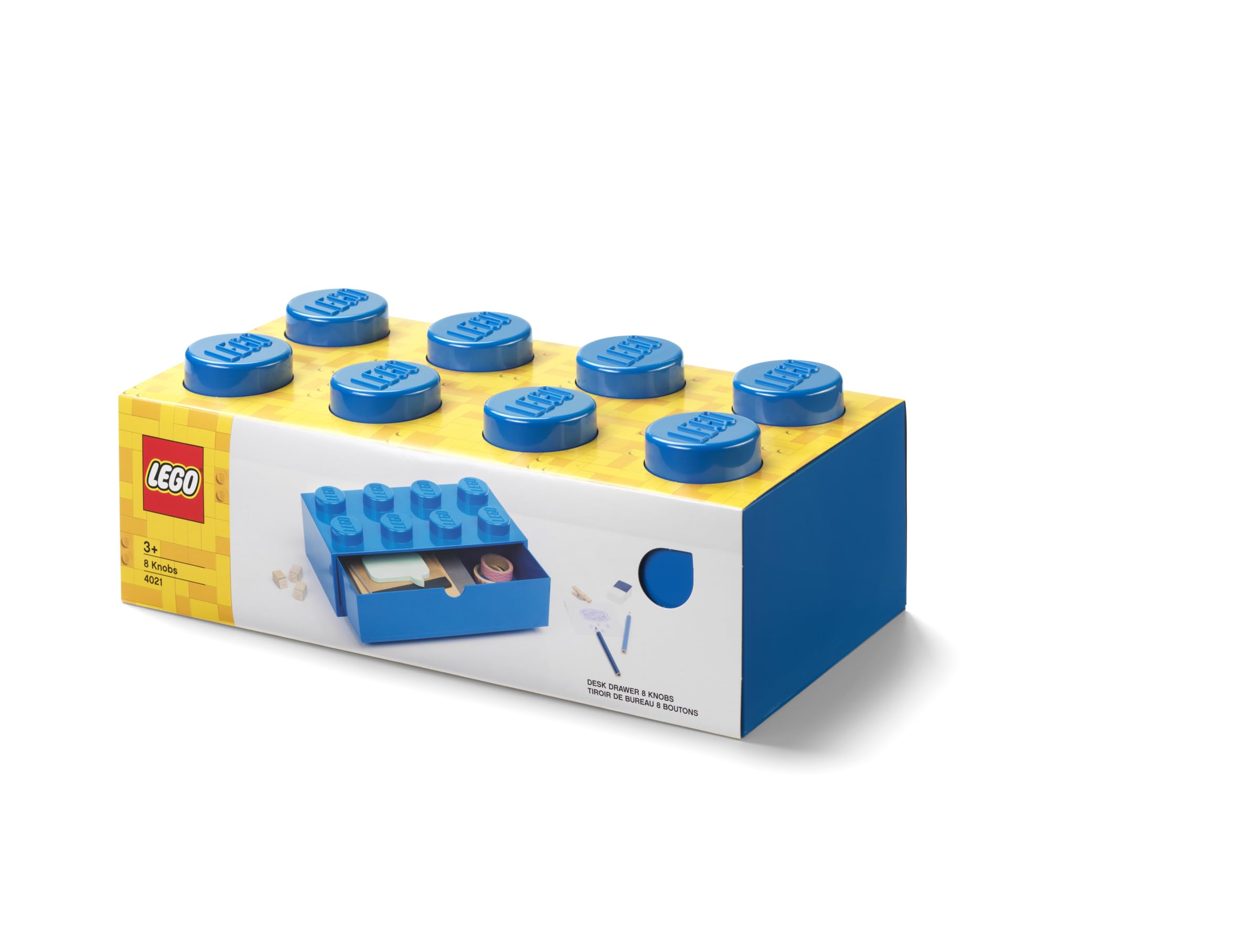 ROOM Copenhagen Lego Storage Brick 8 Desk Drawer, 8-Stud Stackable Tabletop Storage Box, 12.4 x 6.2 x 4.4 in, Bright Blue