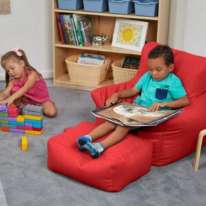 Factory Direct Partners 10474-RD SoftScape Bean Bag Chair and Ottoman Set, Furniture for Kids, Libraries or Home - Red