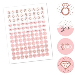 Big Dot of Happiness Bride Squad - Rose Gold Bridal Shower or Bachelorette Party Round Candy Sticker Favors - Labels Fit Chocolate Candy (1 Sheet of 108)