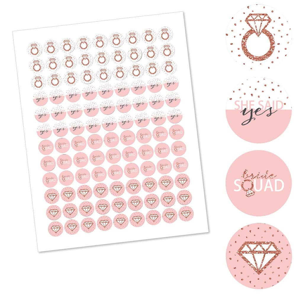 Big Dot of Happiness Bride Squad - Rose Gold Bridal Shower or Bachelorette Party Round Candy Sticker Favors - Labels Fit Chocolate Candy (1 Sheet of 108)