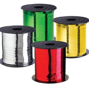 Xmas Ribbon - Christmas Ribbon Set of 4 Rolls Silver Red Green Gold Curling Ribbons Thin for Holiday Wrapping & Decoration