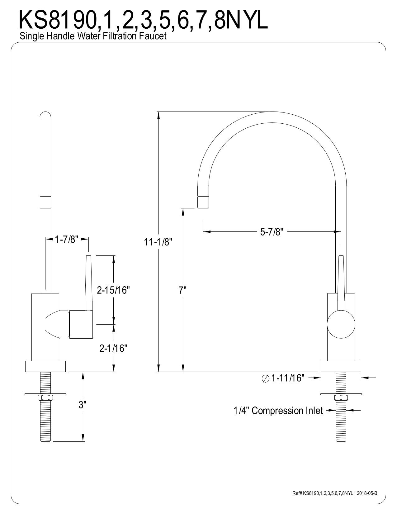 Kingston Brass KS8197NYL New York Single-Handle Cold Water Filtration Faucet, Brushed Brass, 14.13 x 5.88 x 1.69