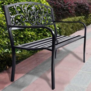 Wenst'sKufAN 50" Patio Garden Bench Park Patio Yard Furniture Decor Powder-Coated Cast Iron Black