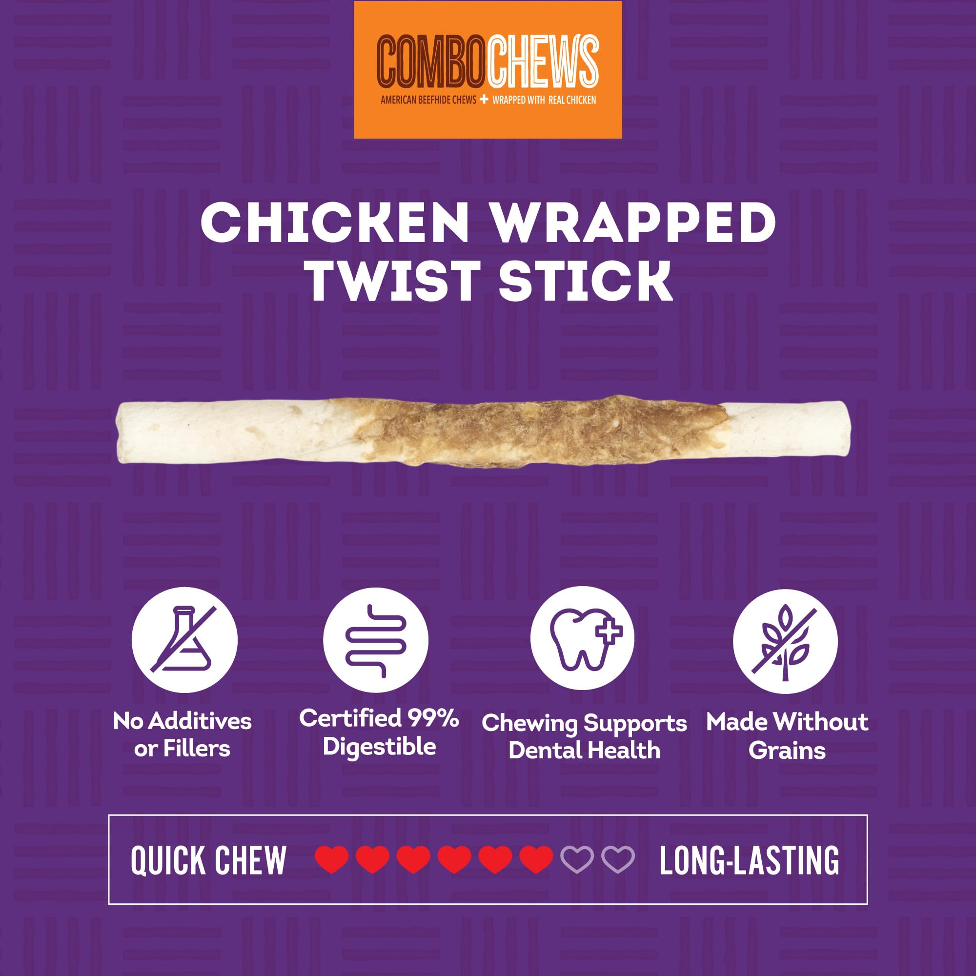 Treatly Combo Chews Beefhide Twist Sticks 5" w/Chicken Meat Wrap Dog Chew Treats - 22 Count/1 Pack