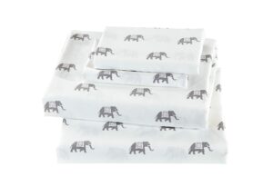 linen plus sheet set elephant grey/white elephants flat sheet fitted sheet and pillow case twin size new