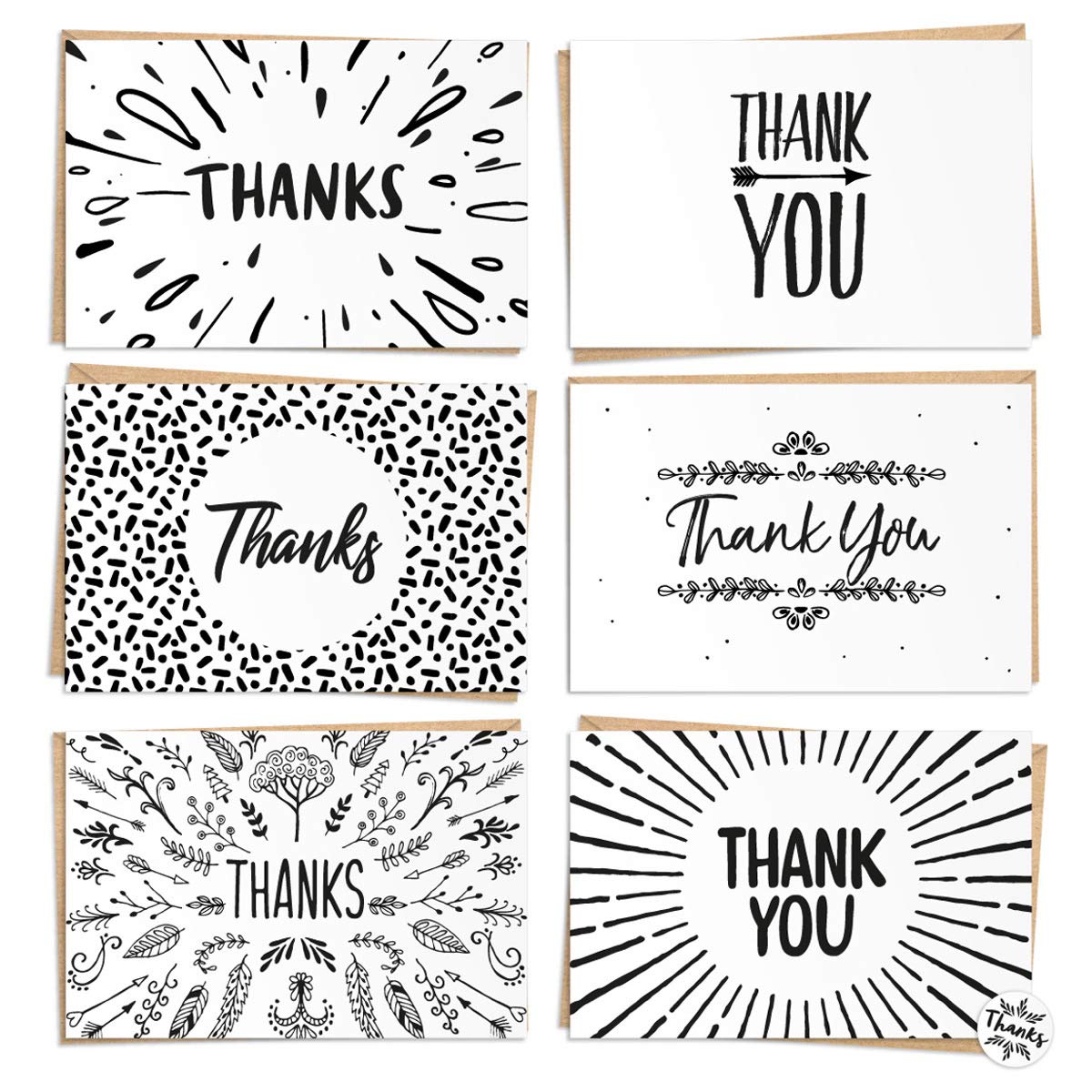 120 Thank You Cards Bulk - Thank You Notes - Blank Note Cards with Craft Paper Envelopes - Perfect for Business, Wedding, Graduation, Bridal and Baby Shower - 4x6 - Includes Labels