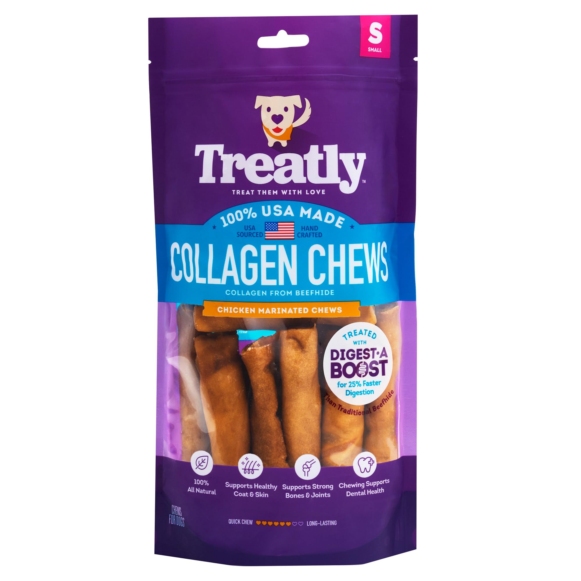 Treatly USA Collagen Chip Rolls Assorted Dog Chew Treats - Chicken Marinade Flavor, 10oz/1 Pack