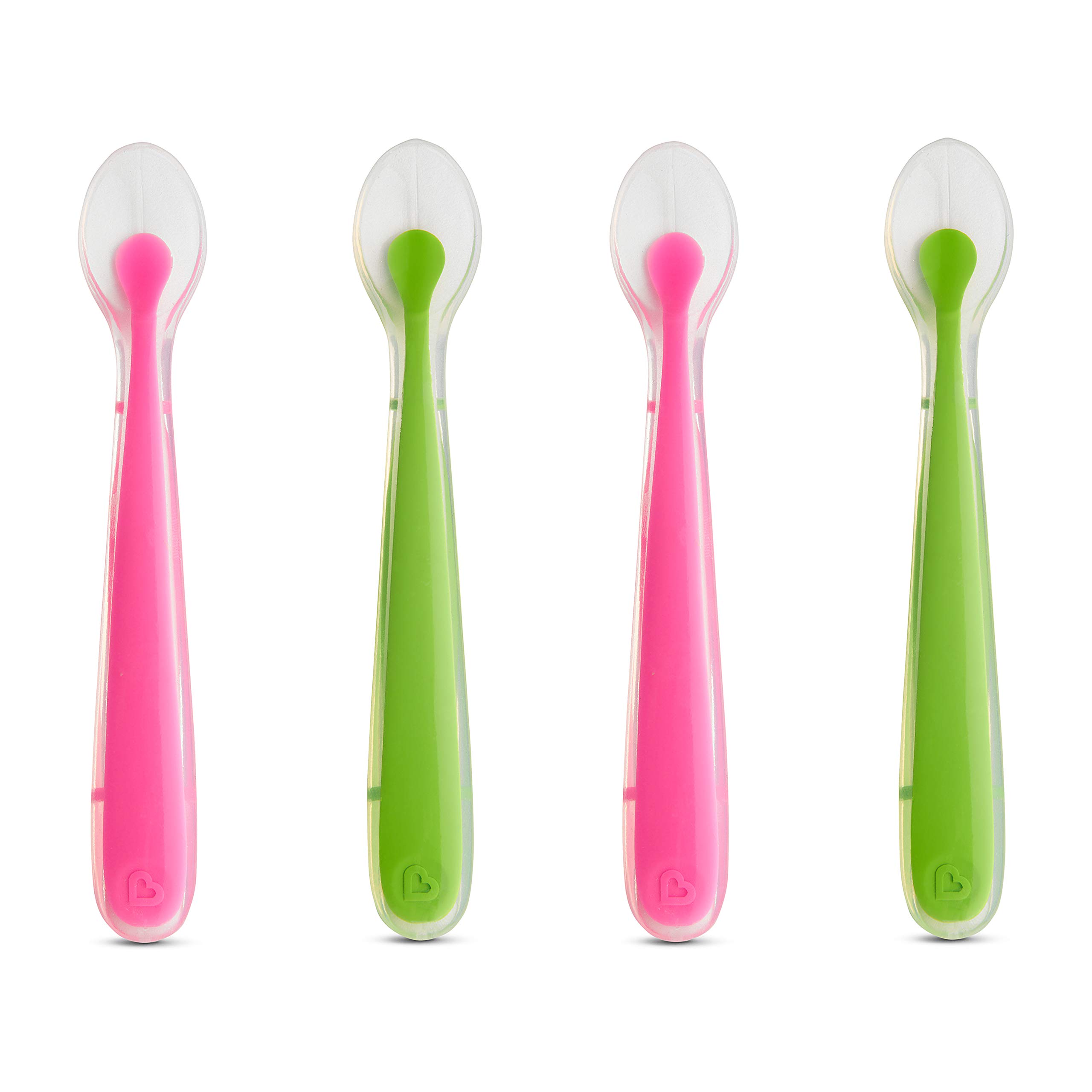 Munchkin® Gentle™ Silicone Spoons, 4 Pack, Pink/Green