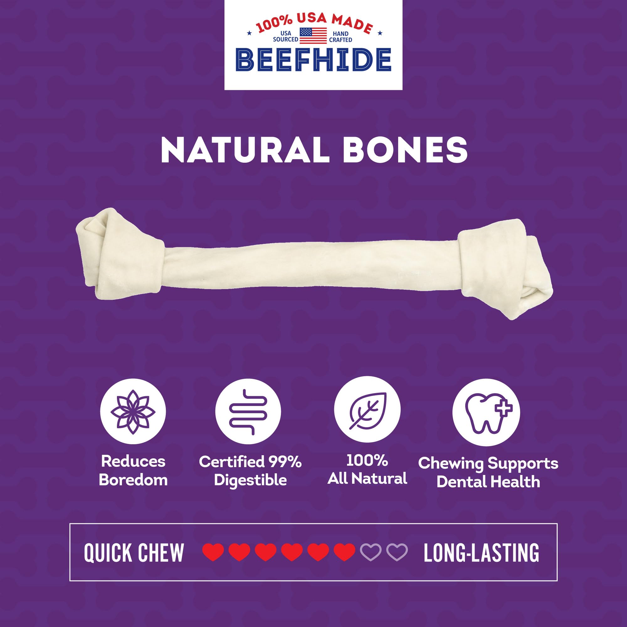 Treatly USA Beefhide Bones 15-17" Dog Chew Treats - Natural Flavor, 1 Count/1 Pack