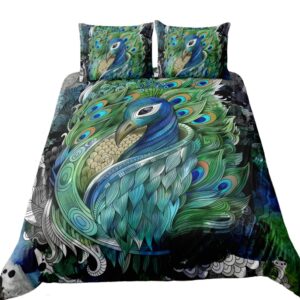 suncloris,3d bedding duvet cover sets,peacock in his pride home bedding set.included: duvet cover,pillowcase(no comforter inside) (queen)