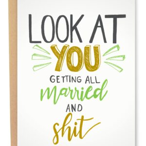 Sleazy Greetings Funny Wedding Card For Marriage Engagement - Adult Humor Dirty Wedding Congratulations Card (Married And Shit)