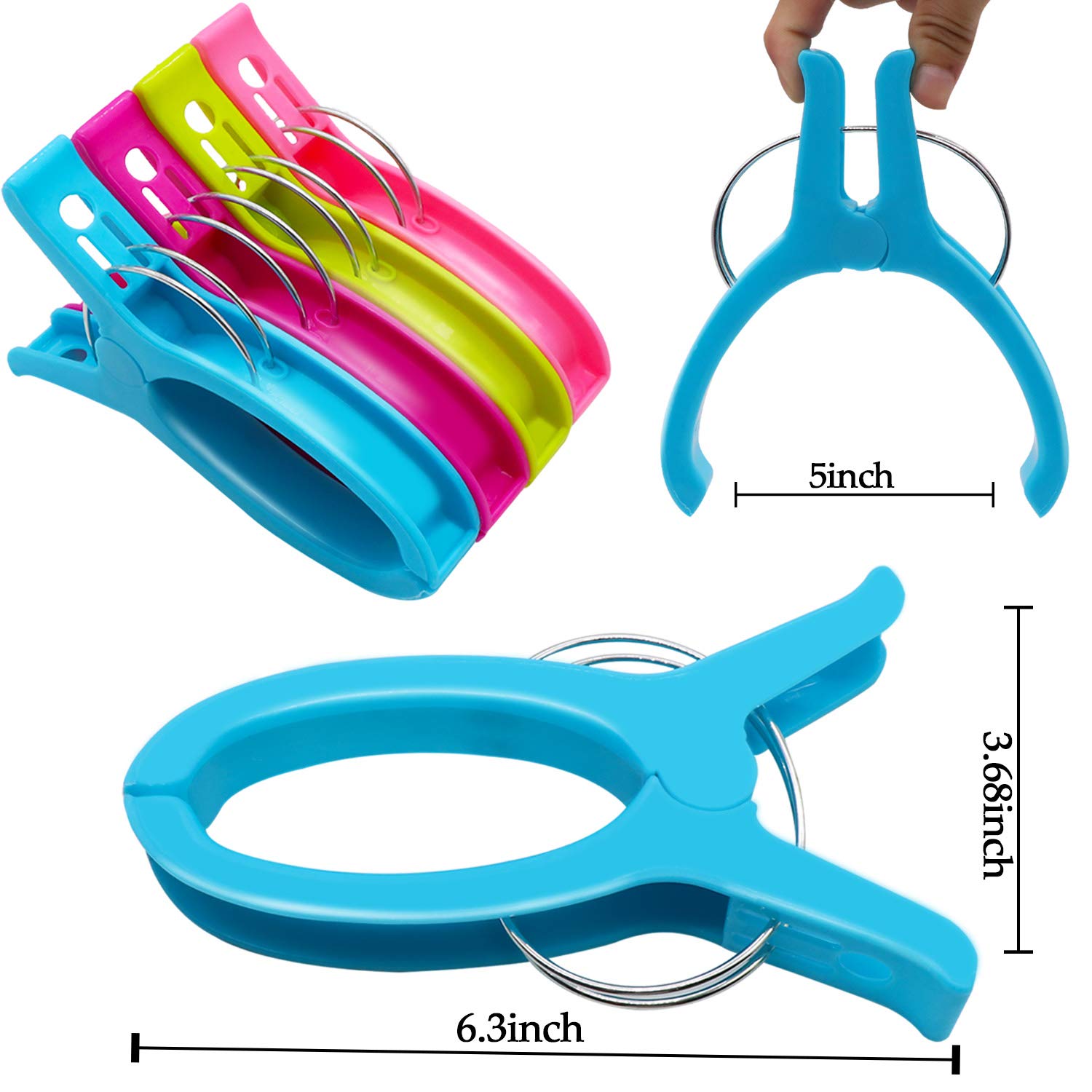 HiGift 6.3 Inch Jumbo Beach Towel Clips for Beach Chairs，Large Towel Clips for Cruise Chair Pool Towel Clips On Lounge Chairs Lawn Chair in Bright Color-Keep Your Towel from Blowing Away-8 Pack