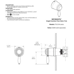 Moen TS5104BL Weymouth Volume Control Trim Kit, Valve Required, Matte Black