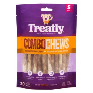 treatly combo chews beefhide twist sticks 5" w/chicken meat wrap dog chew treats - 22 count/1 pack