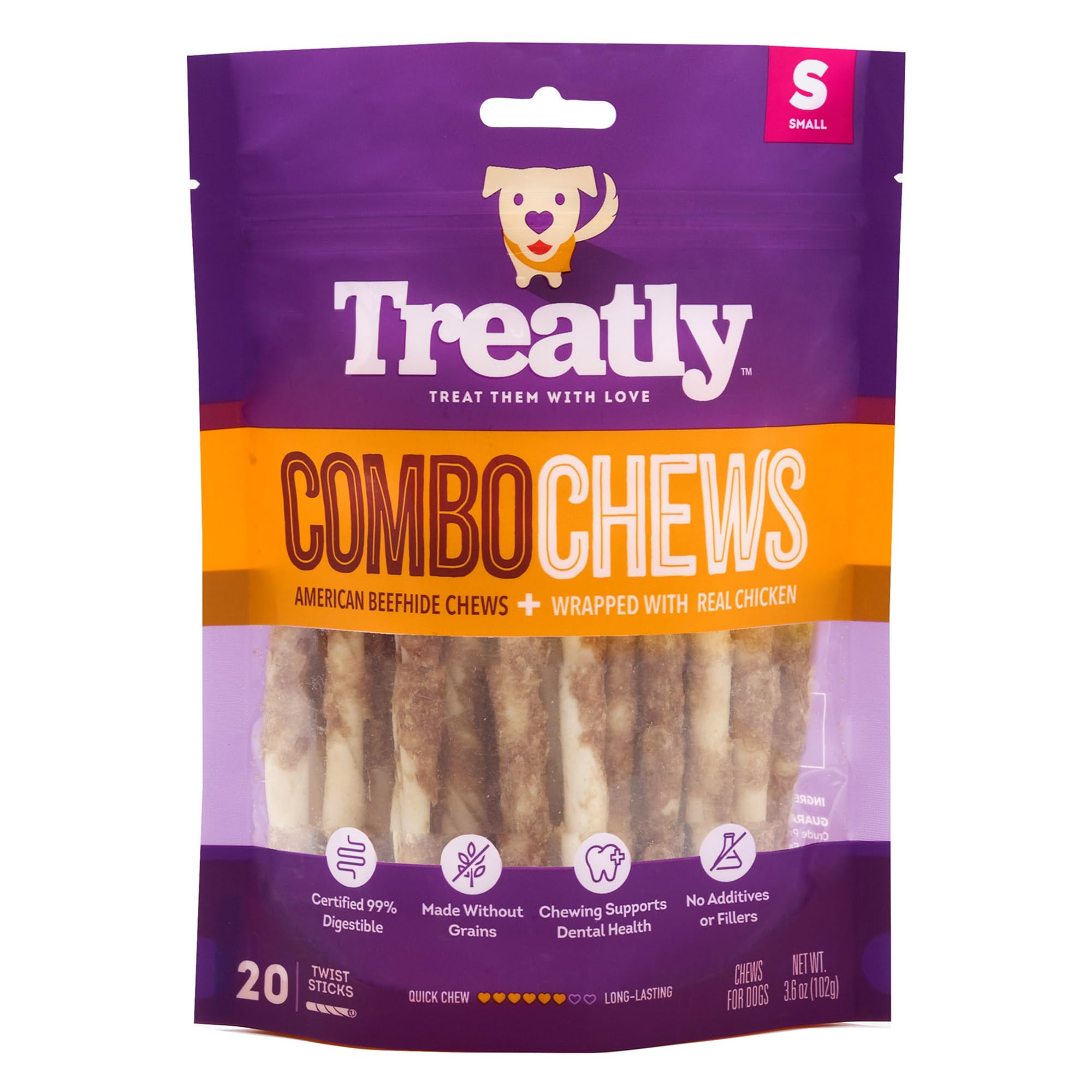 Treatly Combo Chews Beefhide Twist Sticks 5" w/Chicken Meat Wrap Dog Chew Treats - 22 Count/1 Pack