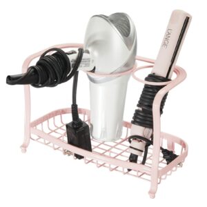 mdesign metal hair care & styling tool organizer holder - 3 sections - bathroom vanity countertop storage for hair dryer, flat irons, curling wands, hair straighteners - light pink/blush