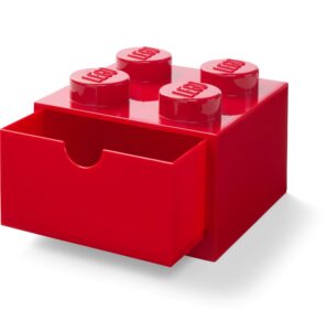 room copenhagen lego storage brick 4 desk drawer, 4-stud stackable tabletop storage box, 6.2 x 6.2 x 4.4 in, red