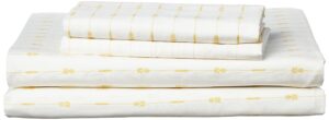 tommy bahama - queen sheets, cotton percale bedding set, crisp & cool, stylish home decor (pineapple pinstripe yellow, queen)