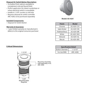 Moen Polished Nickel Garbage Disposal Air Switch Coordinating Decorative Button, Decorative Button Only, Housing Required, AS-4201-NL