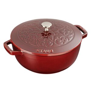 staub cast iron 3.75-qt essential french oven with lilly lid - grenadine, made in france