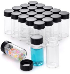 kesell 20-pack 20ml glass vials with screw caps - small vials for essential oil, and specimen samples - clear bottles with lids