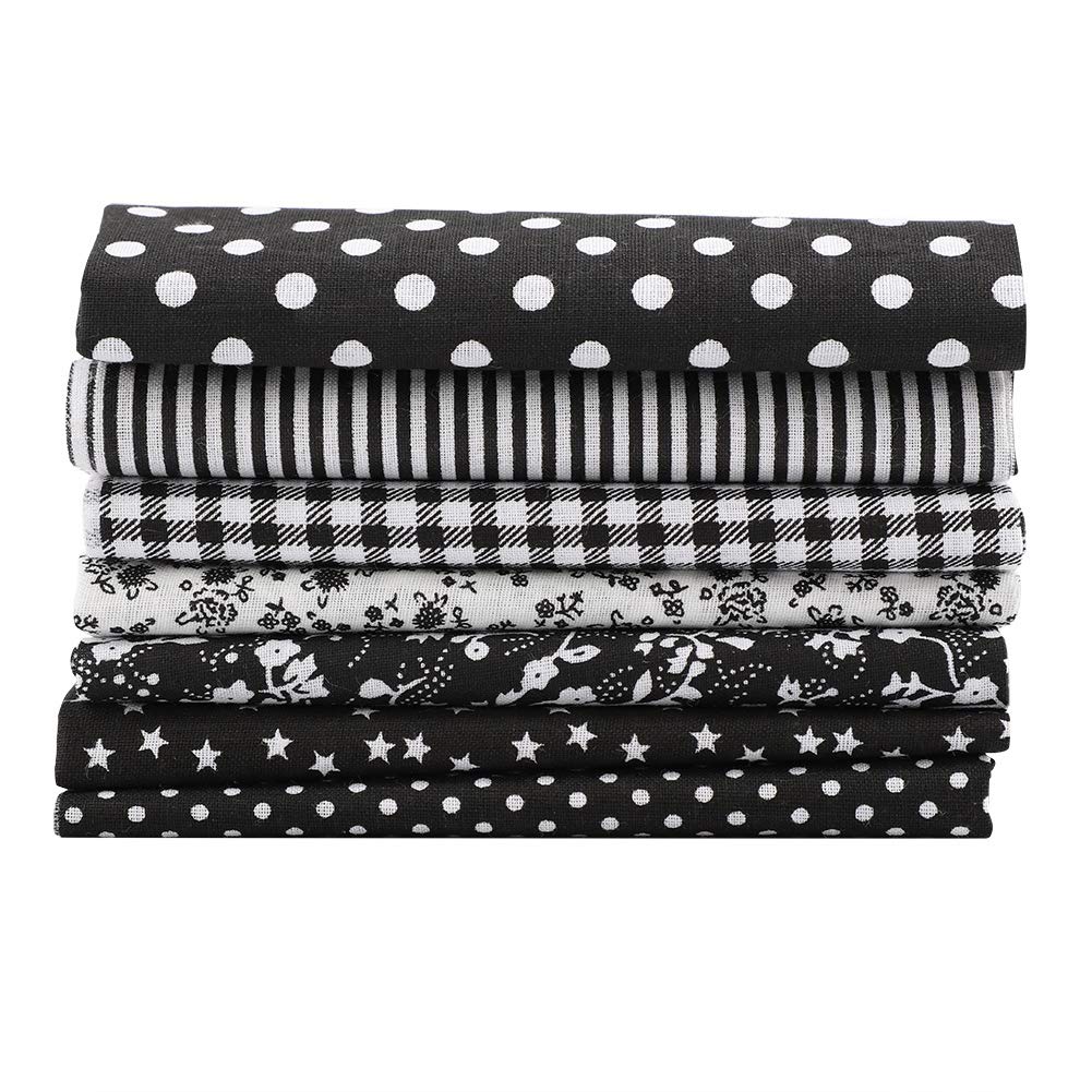 Fdit 7pcs Cotton Fabric DIY Assorted Pre-Cut Bedding Suite Quarters Bundle Black 25x25cm (25 * 25)