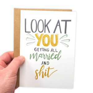 Sleazy Greetings Funny Wedding Card For Marriage Engagement - Adult Humor Dirty Wedding Congratulations Card (Married And Shit)