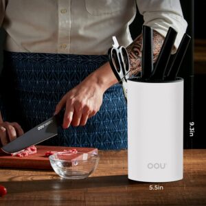 OOU Universal Knife Block Holder - Round Kitchen Knife Storage Unique Slot Design to Protect Blades, Space Saver Knife Organizer Detachable for Easy Cleaning, White