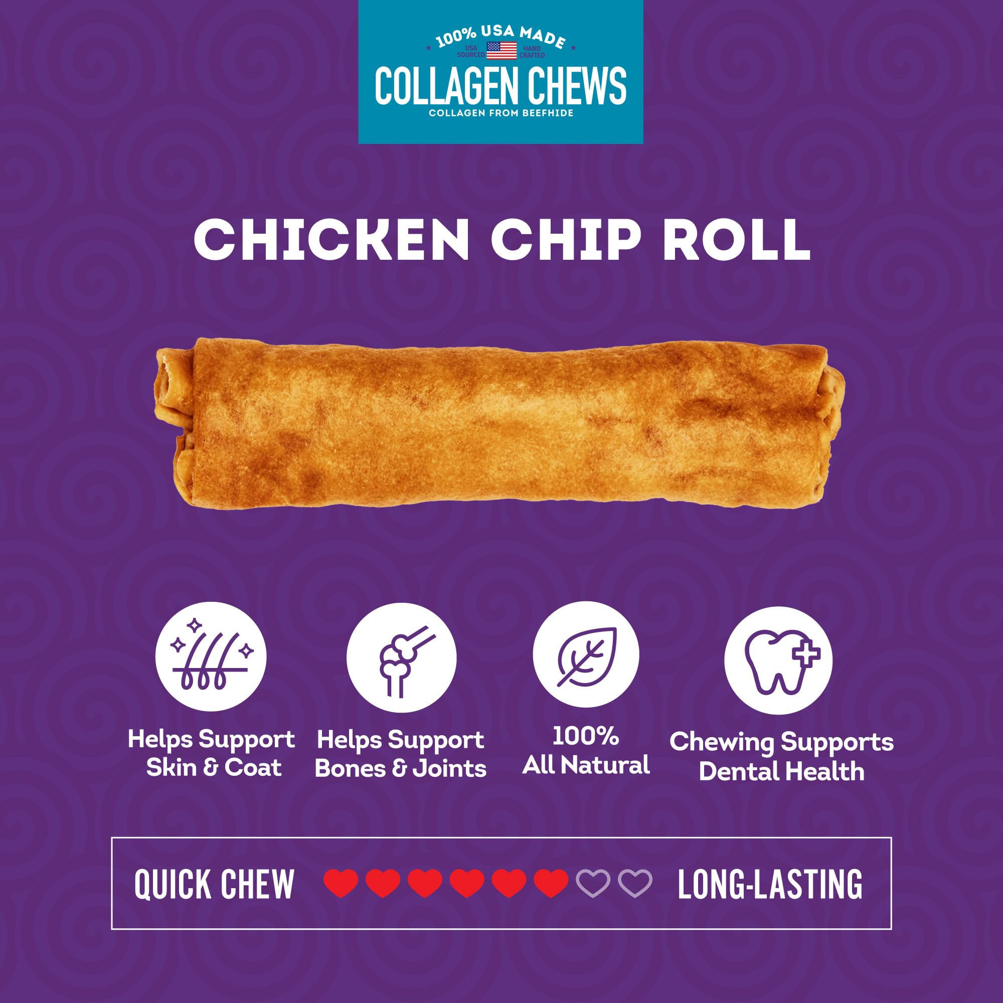 Treatly USA Collagen Chip Rolls Assorted Dog Chew Treats - Chicken Marinade Flavor, 10oz/1 Pack