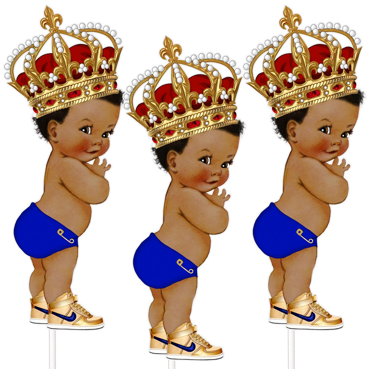 Royal Blue and Red Little Prince Table Decoration Centerpieces, Set of 3 African American Prince Birthday Centerpieces