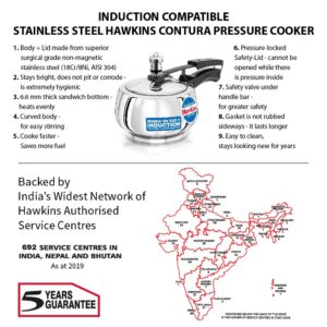 HAWKINS Contura Stainless Steel Pressure Cooker For Induction, Gas And Electric Stoves (1.5 Liter), silver (SSC15)