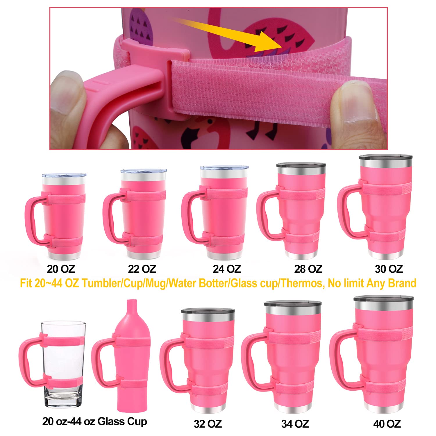 yoelike - 5 Colors - New Upgrade Adjustable Handle Fit for 20 Oz to 40 Oz of YETI, RTIC, Ozark Trail, Simple-Moden, Beast, SUNWILL, ALOUFEA, All Brand Travel Tumbler Cup Mug Bottle BPA FREE (Pink)