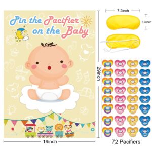 Hxezoc Pin The Pacifier On The Baby Game Large Baby Poster Games for Baby Shower Party Kids Birthday Party Supplies - 72 Pacifier Stickers