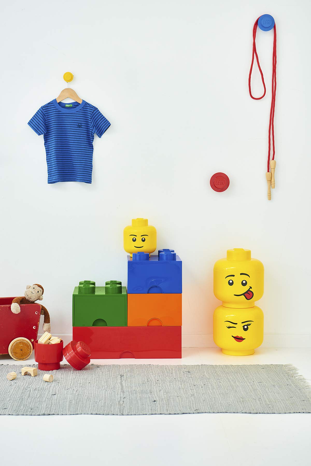 ROOM Copenhagen, Lego Wall Hanger Set - Decorative Playroom Utility Hooks - Yellow/Red/Blue