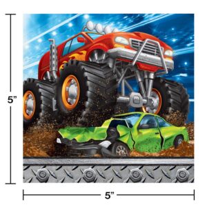 Monster Truck Rally Party Supplies Pack Serves 16 Dessert Plates Beverage Napkins and Cups with Birthday Candles - Monster Truck Birthday Supplies (Bundle for 16)