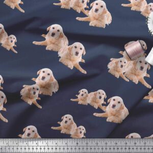 Soimoi Cotton Cambric Blue Fabric - by The Yard - 42 Inch Wide - Golden Retriever Dog Print Fabric - Warm and Friendly Designs for Pet-Adoring Homes Printed Fabric