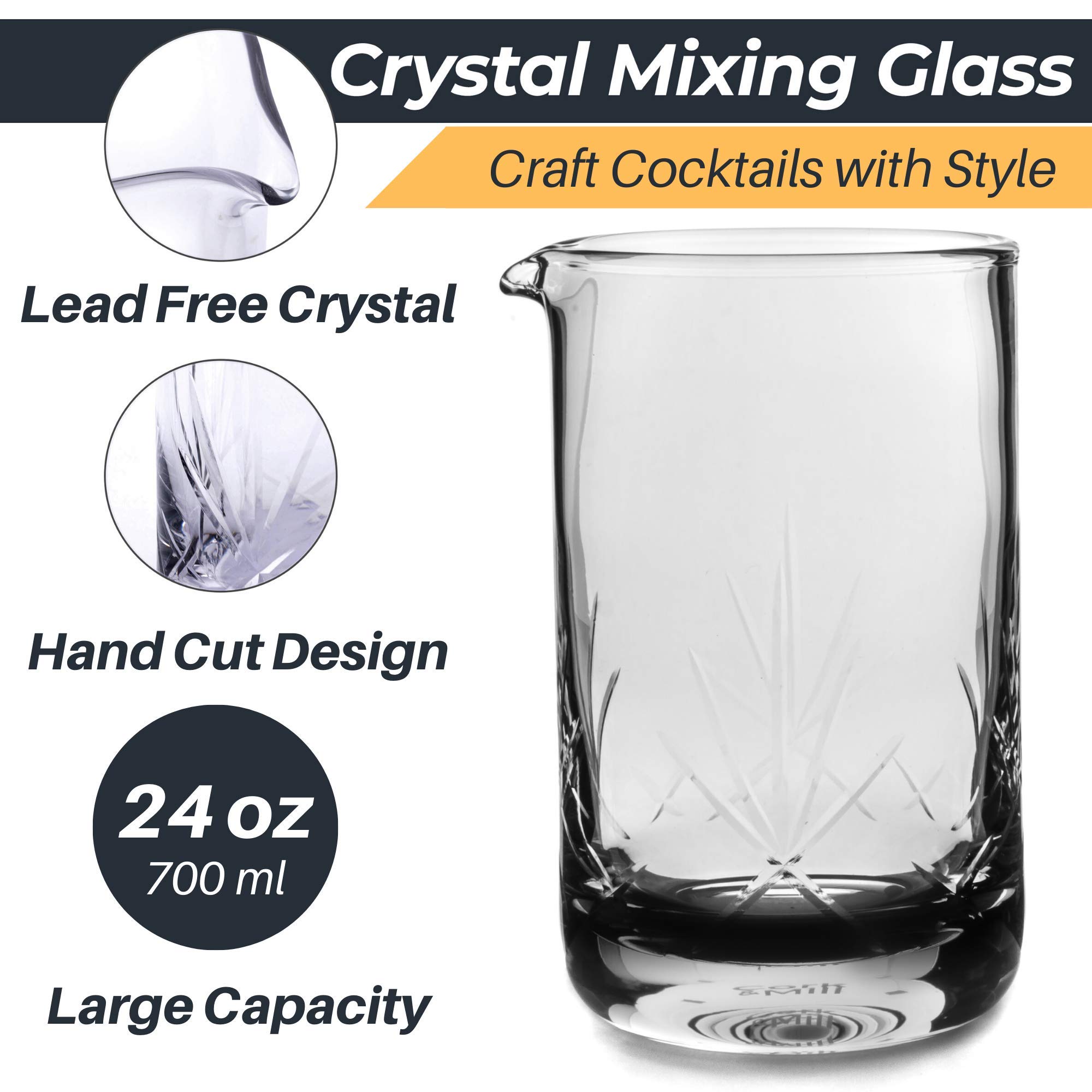 Cork & Mill Cocktail Mixing Glass, Old Fashioned Kit, Large 24 oz Crystal Cocktail Mixer for Bartenders and Mixologists, 9-Piece Bar Accessories Cocktail Set for Manhattans and Other Whiskey Drinks