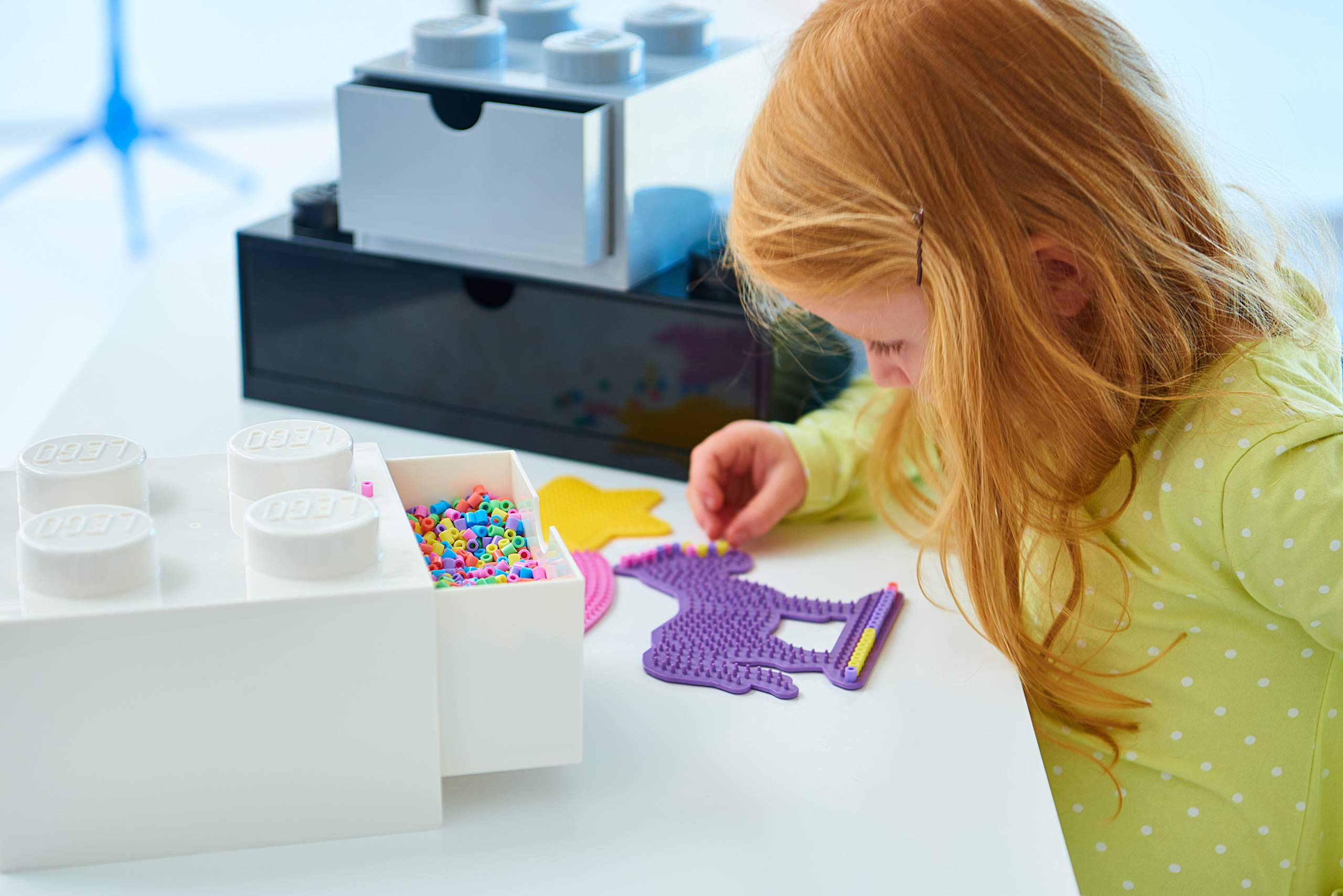 ROOM Copenhagen Lego Storage Brick 8 Desk Drawer, 8-Stud Stackable Tabletop Storage Box, 12.4 x 6.2 x 4.4 in, Bright Blue