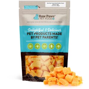 raw paws freeze dried cheddar cheese treats for dogs, 3-oz - crunchy dog cheese puffs made in usa, natural dried cheese for dogs - 100% real wisconsin cheddar cheese bites for dogs - dog cheese treats