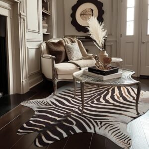 jinchan zebra print area rug faux skin cowhide animal design mat faux suede indoor floorcover for bedroom living room 5x6 safari design